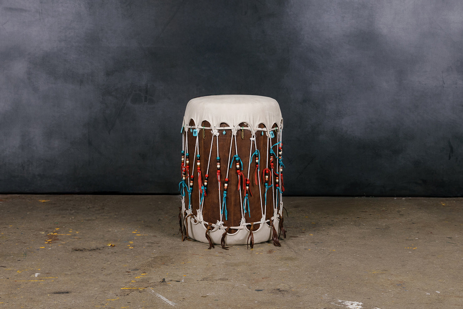 NATIVE LEATHER END TABLE OTTOMAN
